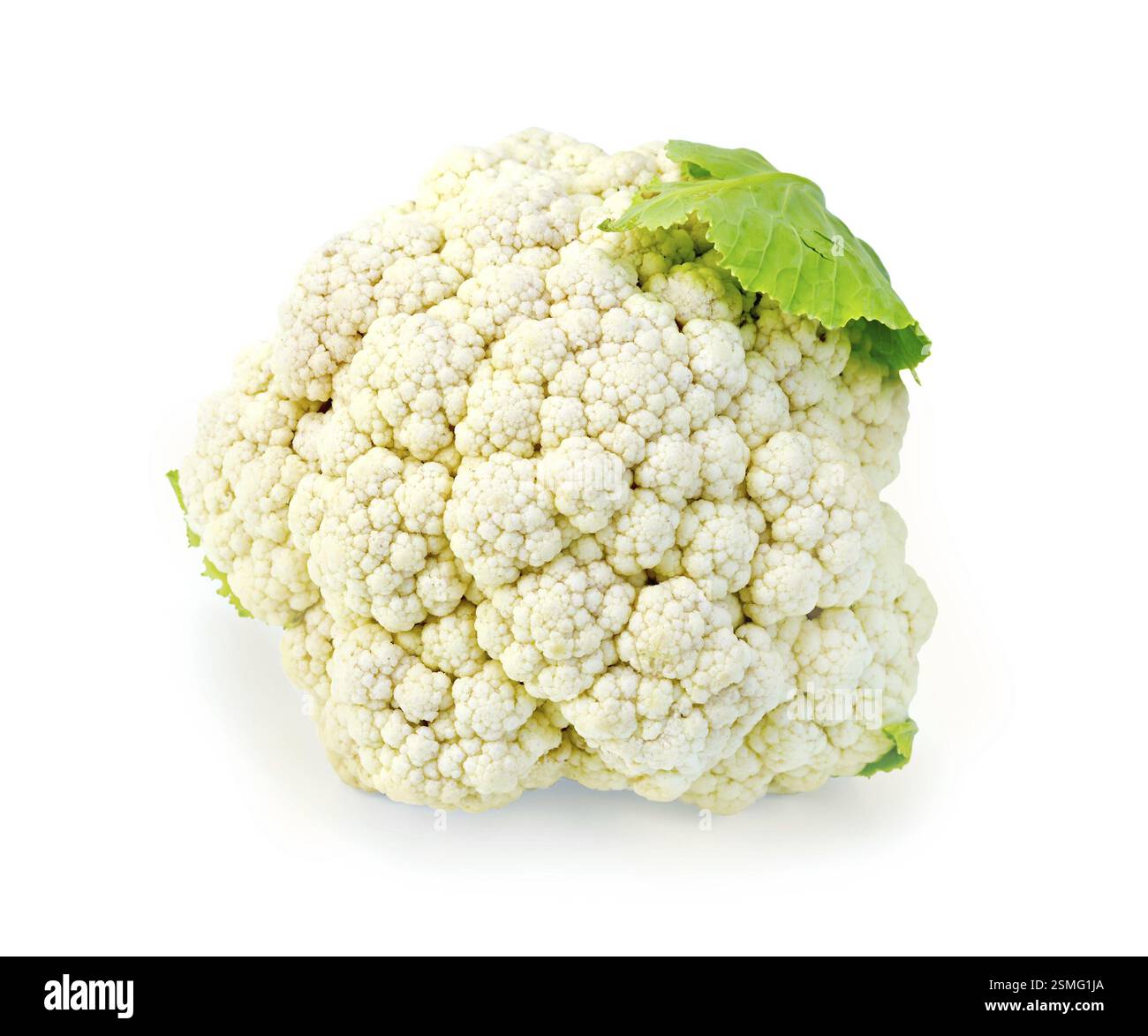 One cauliflower with green leaf isolated on white background Stock ...