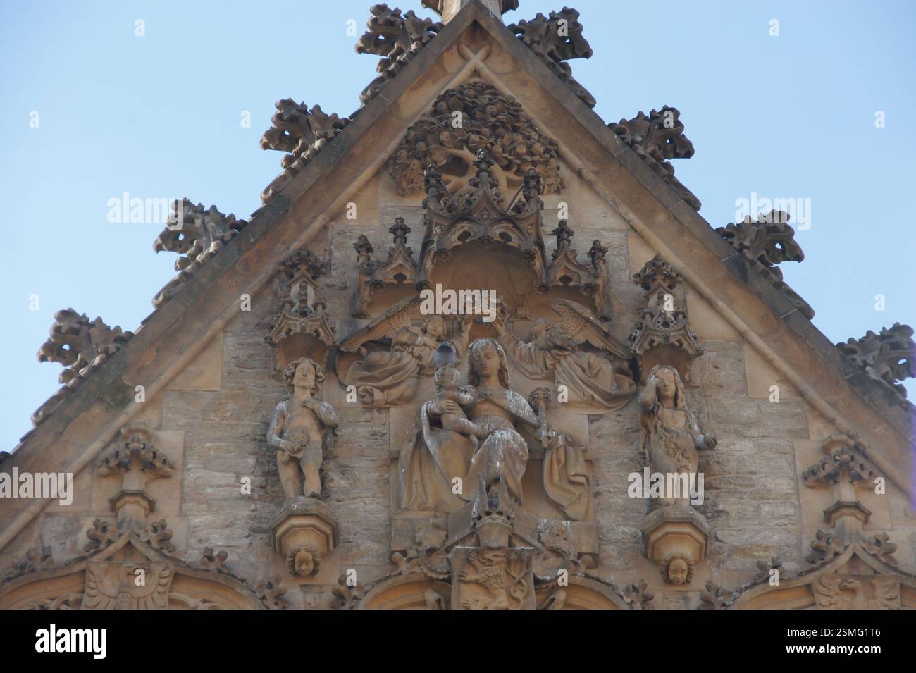 Architectural detail, ornate stone carvings depict religious figures ...