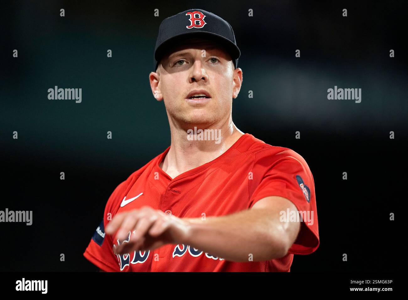 FILE - Boston Red Sox's starting pitcher Nick Pivetta walks to the ...