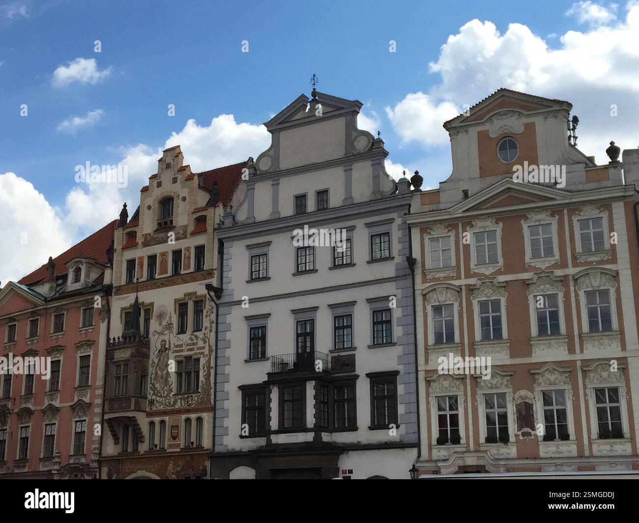 Old Town Square, Prague. Buildings with colorful facades and ornate ...