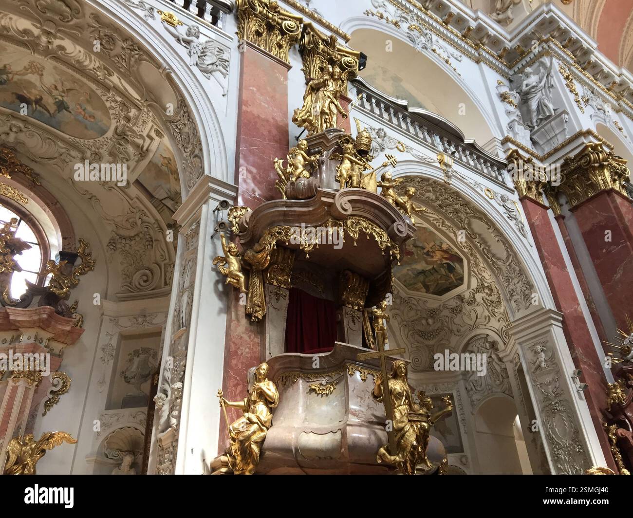 Church pulpit, a masterpiece of Baroque style, adorned with elaborate ...