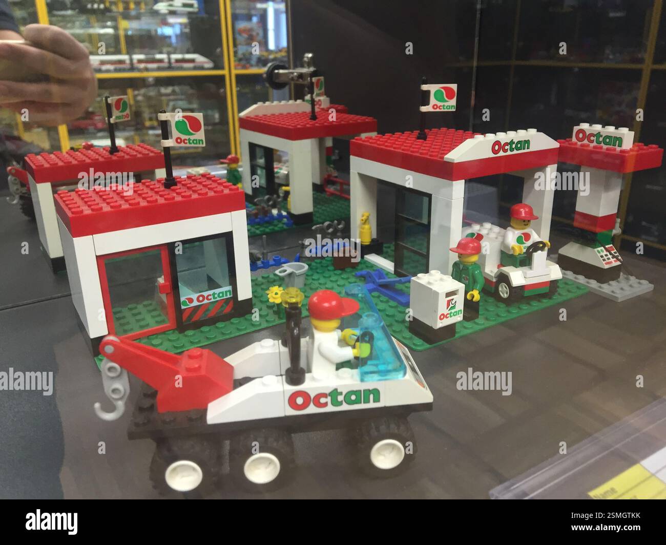 LEGO Octan Gas Station. Red and white buildings with Octan logo ...
