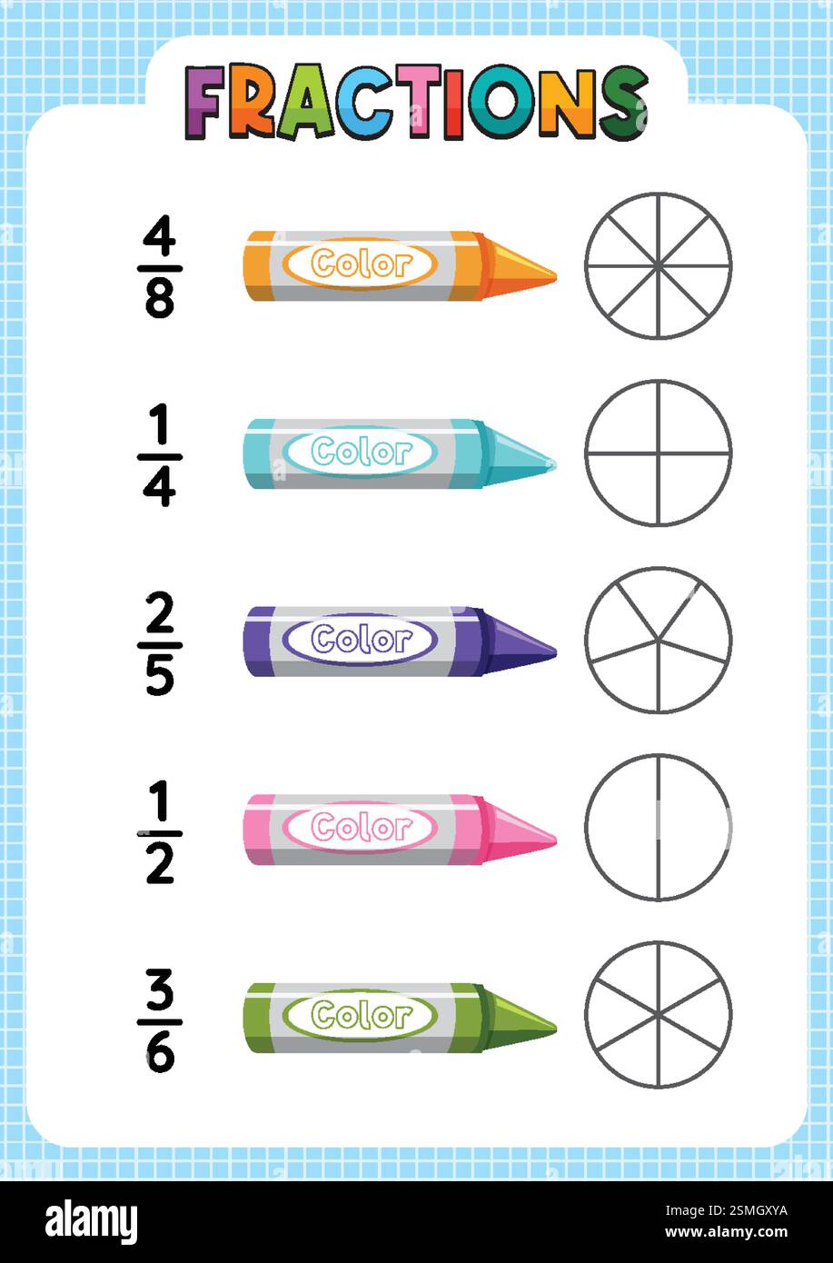 Illustration of fractions with colorful crayons Stock Vector Image ...