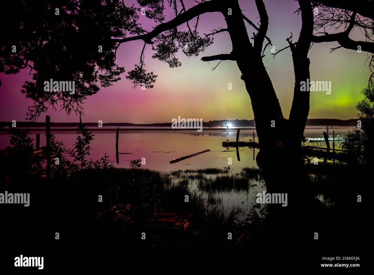 Aurora Borealis over the Coquille River in Bandon, Oregon Coast Stock ...