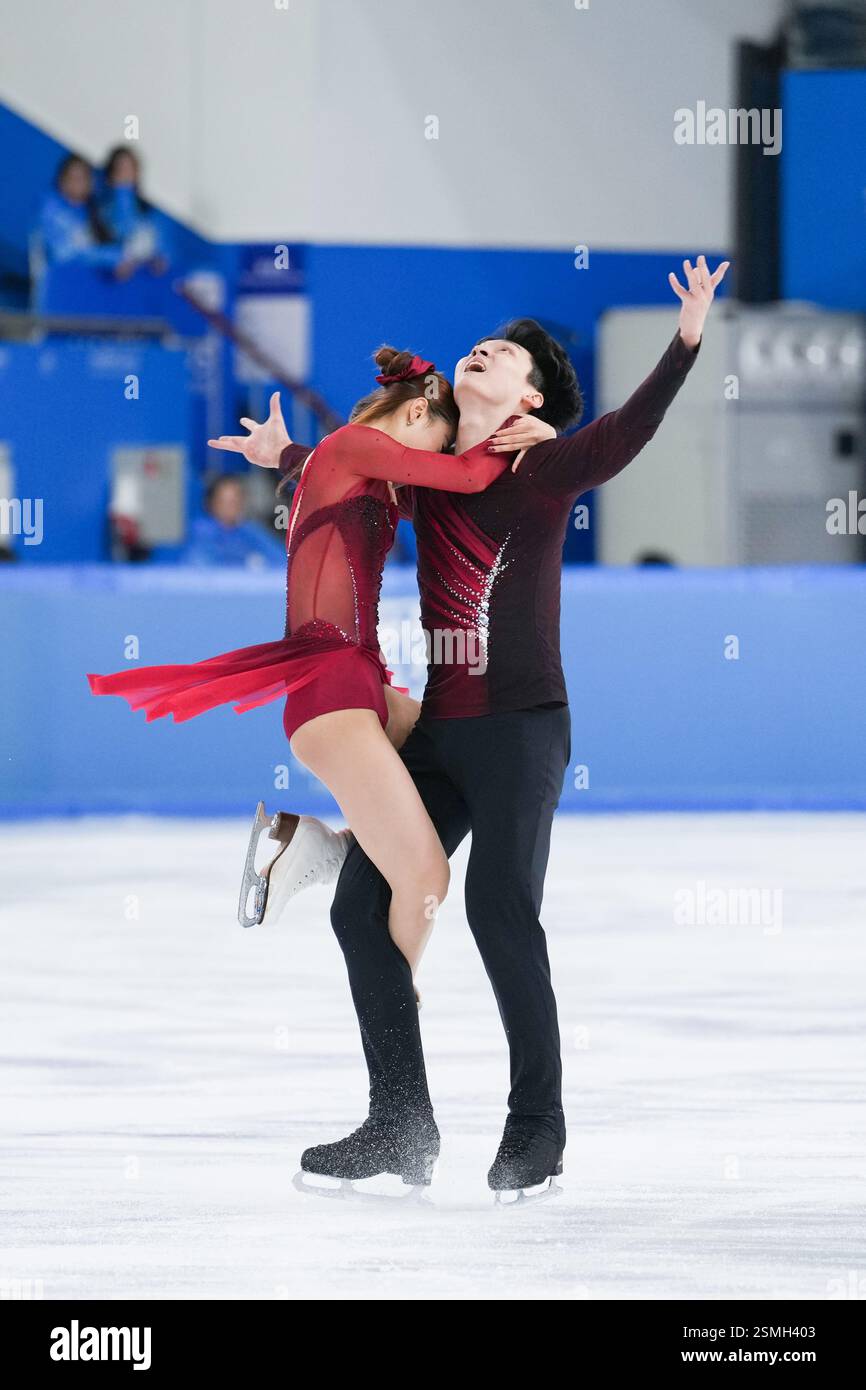 Harbin,China.12th February 2025. Ren Junfei and Xing Jianing compete in ...