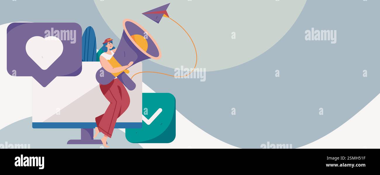 Notification announcement vector creative flat hand drawn illustration ...