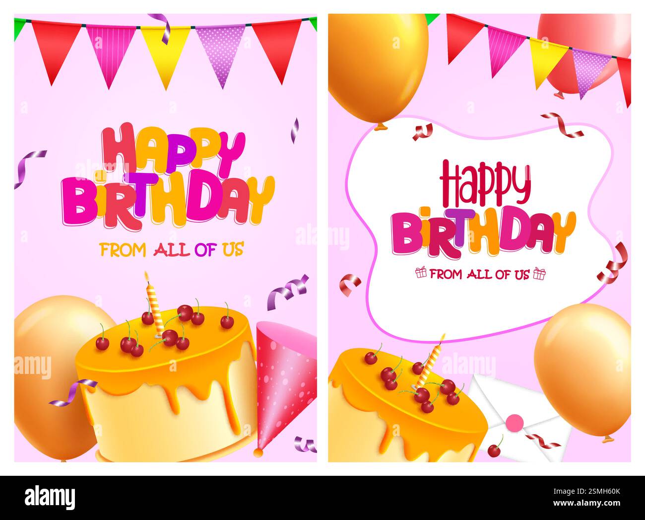 Happy birthday vector poster set design. Birthday greeting text with ...