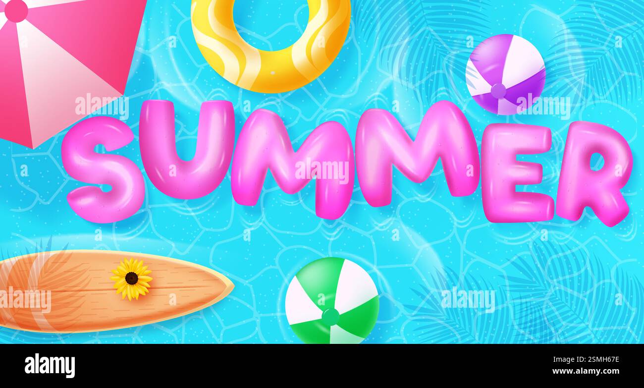 Summer 3d text vector design. Summer floaters in pink letters with ...