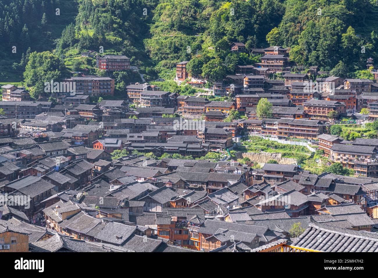 Charming night view of Qianhu Miao village in Xijiang, Guizhou, China ...