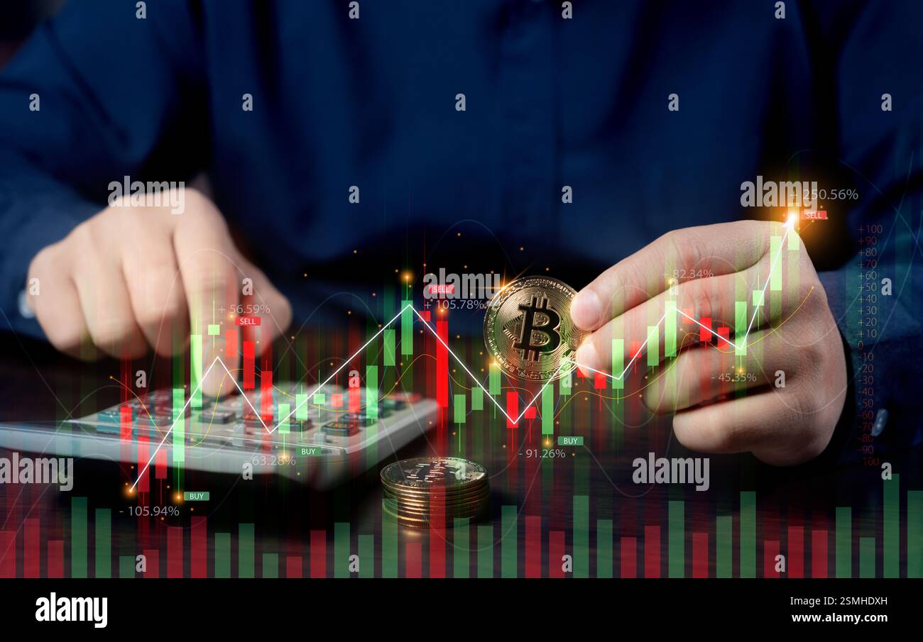 Businessman holding bitcoin in hand, bit coin BTC, the new virtual ...