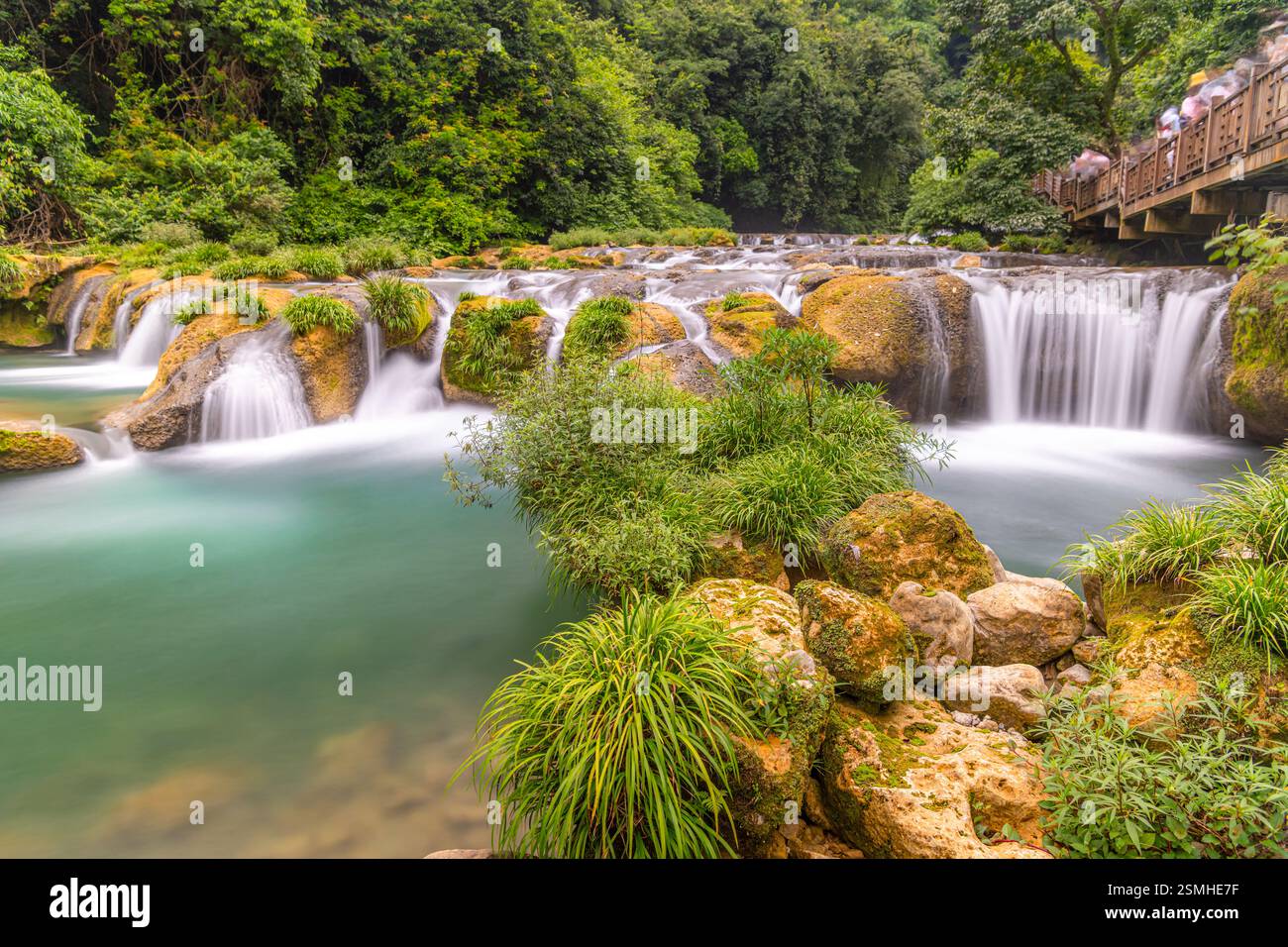 The beautiful stream waterfall in Libo, Guizhou, China shot on the long ...