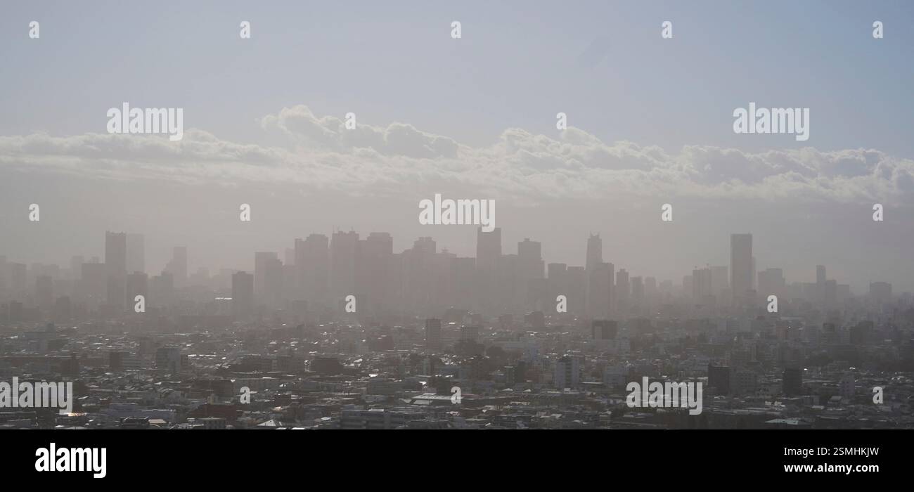 A photo shows Urban center hazed with dust due to strong winds in ...