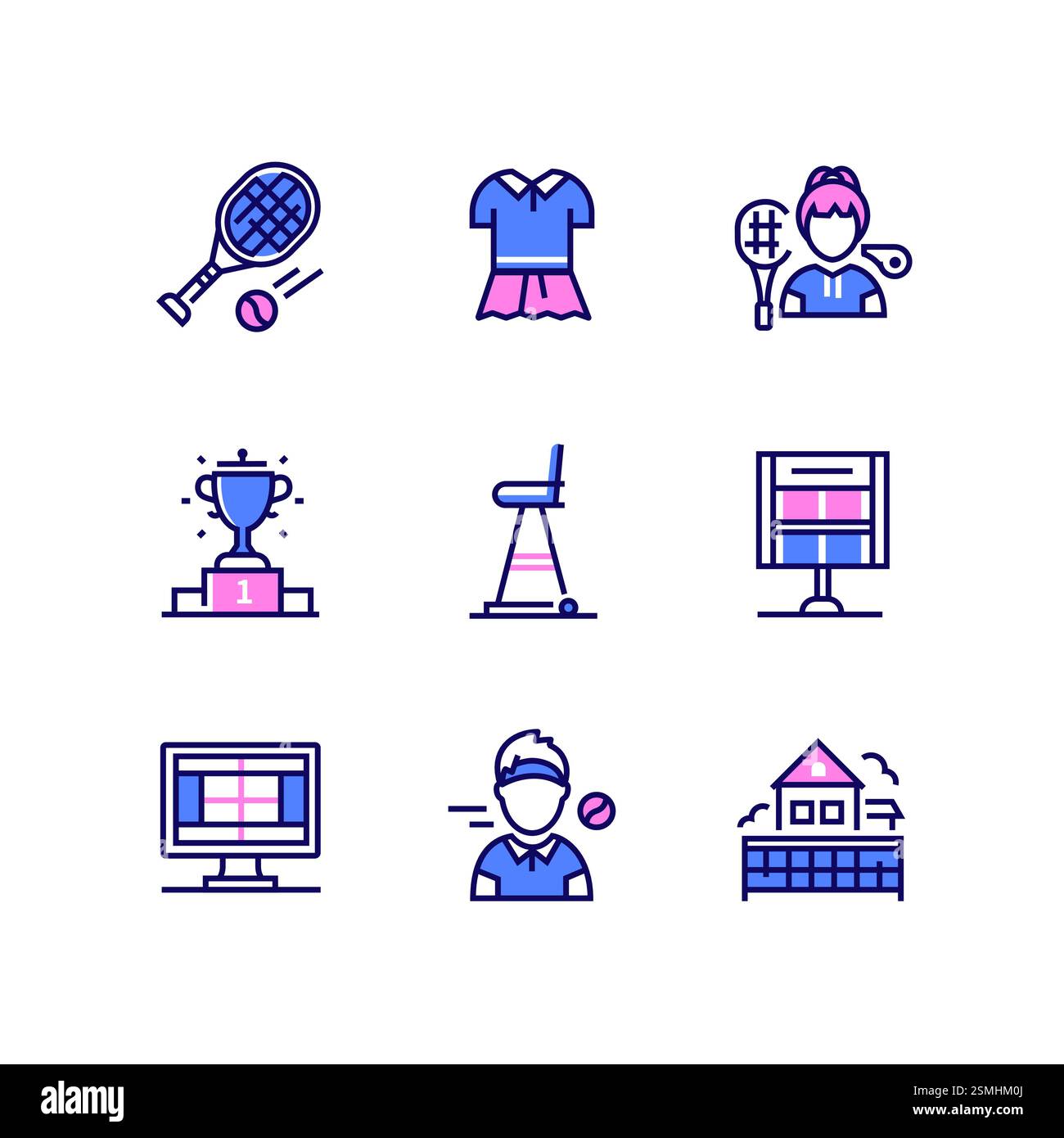 Tennis game and equipment - line design style icons set Stock Vector ...