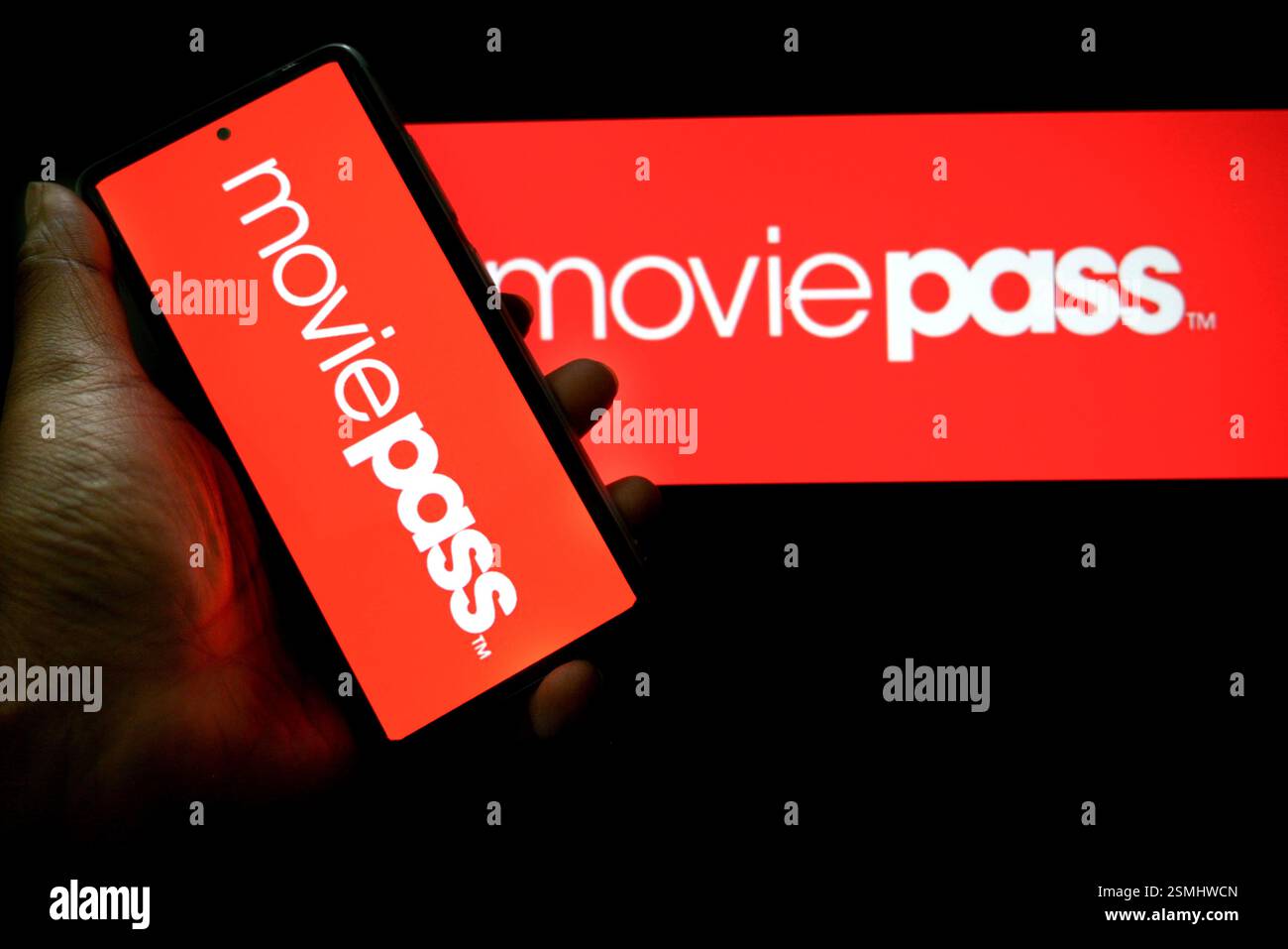 In this photo illustration, a Moviepass logo is seen displayed on a ...