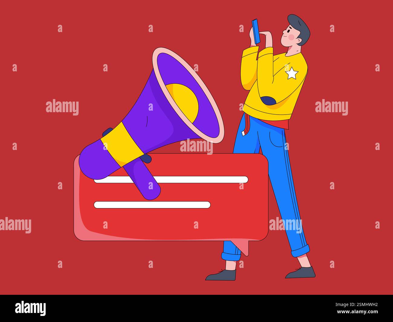 Notification announcement vector creative flat hand drawn illustration ...