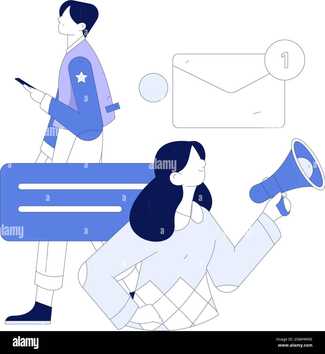 Notification announcement vector creative flat hand drawn illustration ...