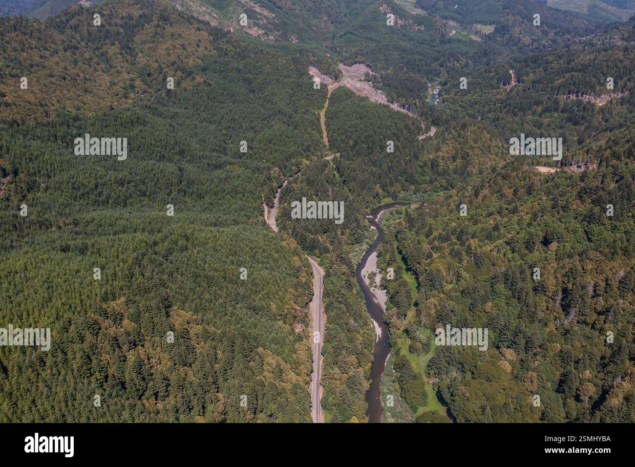 Sixes River Valley in Southern Oregon, Curry County, aerial view Stock ...