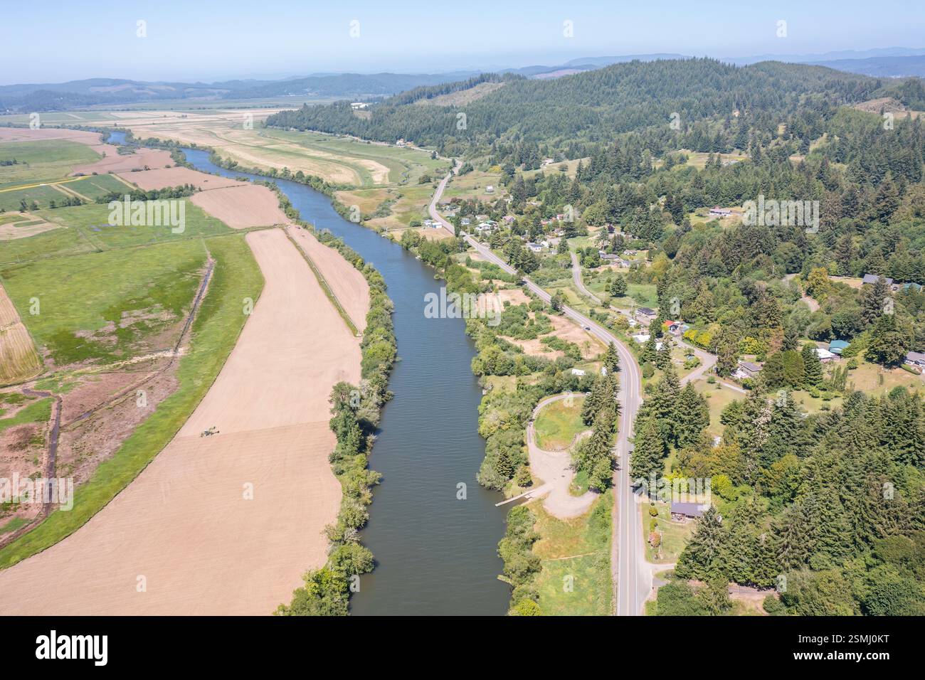 Coquille River Valley in Southern Oregon, Coos County, aerial view ...
