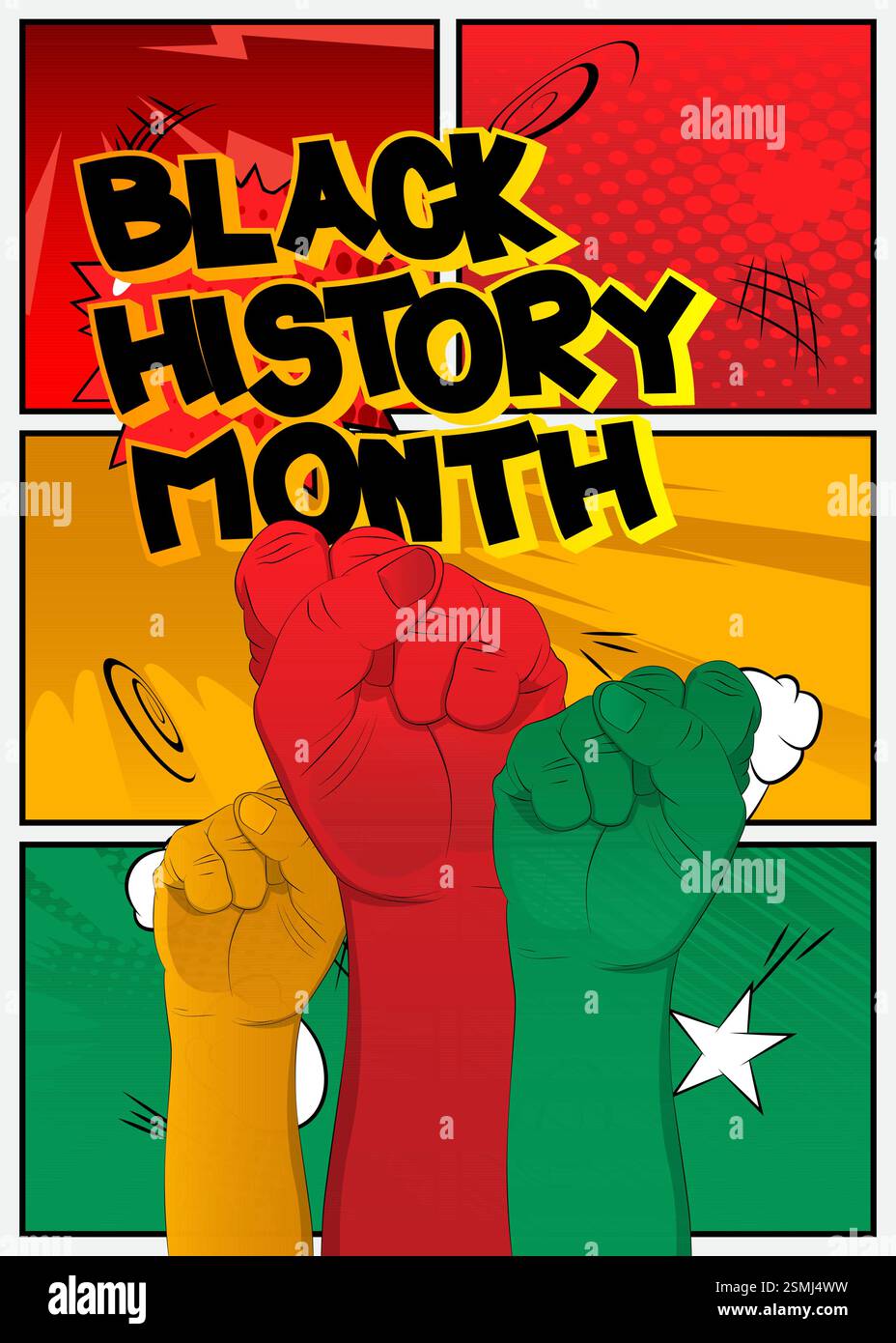 Cartoon Black History Month, comic book Celebration Poster. Retro ...