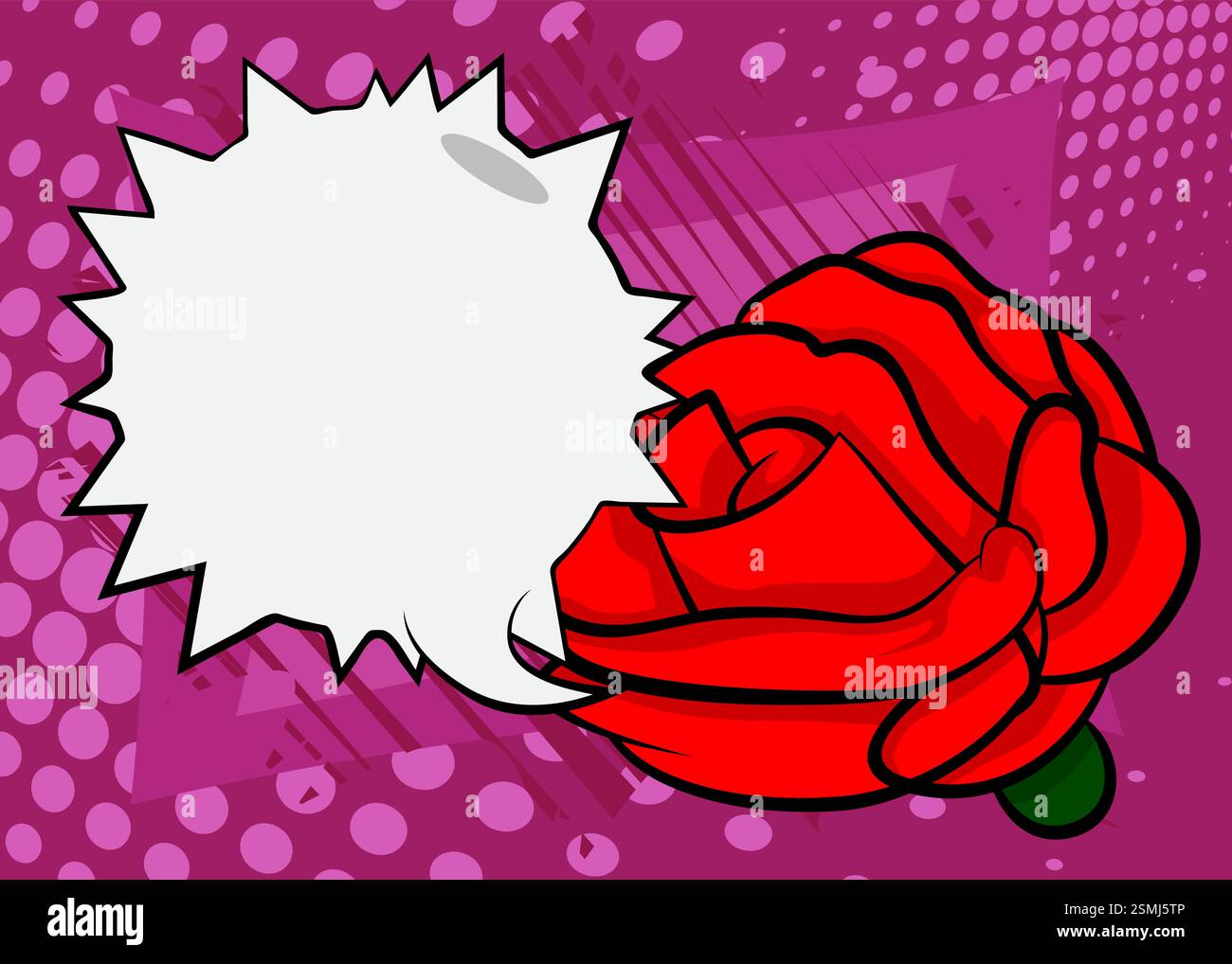 Cartoon Red Rose with blank speech bubble, comic book Flower background ...