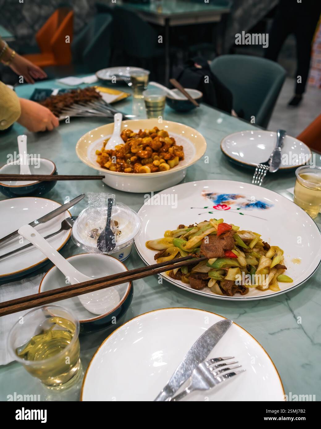 Halal chinese food with Ughyur touch served on the table at a ...