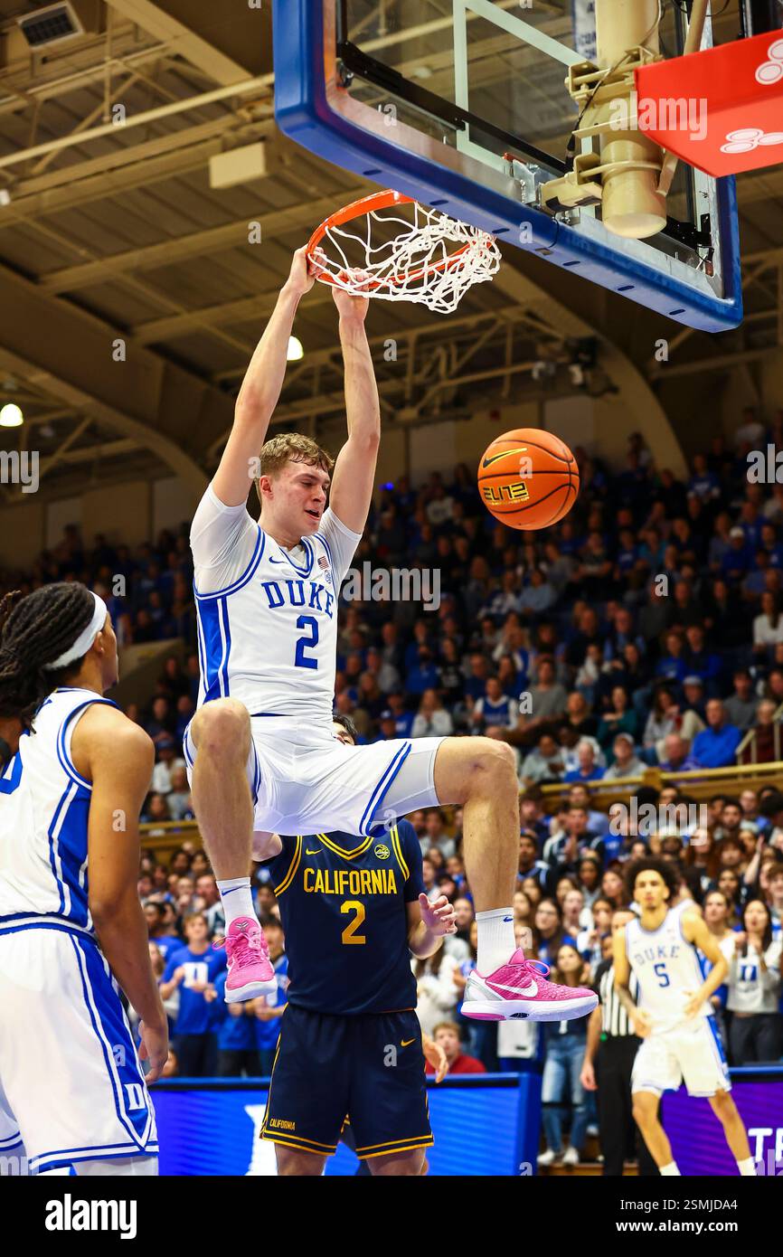 February 12, 2025: Duke guard Cooper Flagg (2) dunks the ball during 1st half. NCAA basketball ...