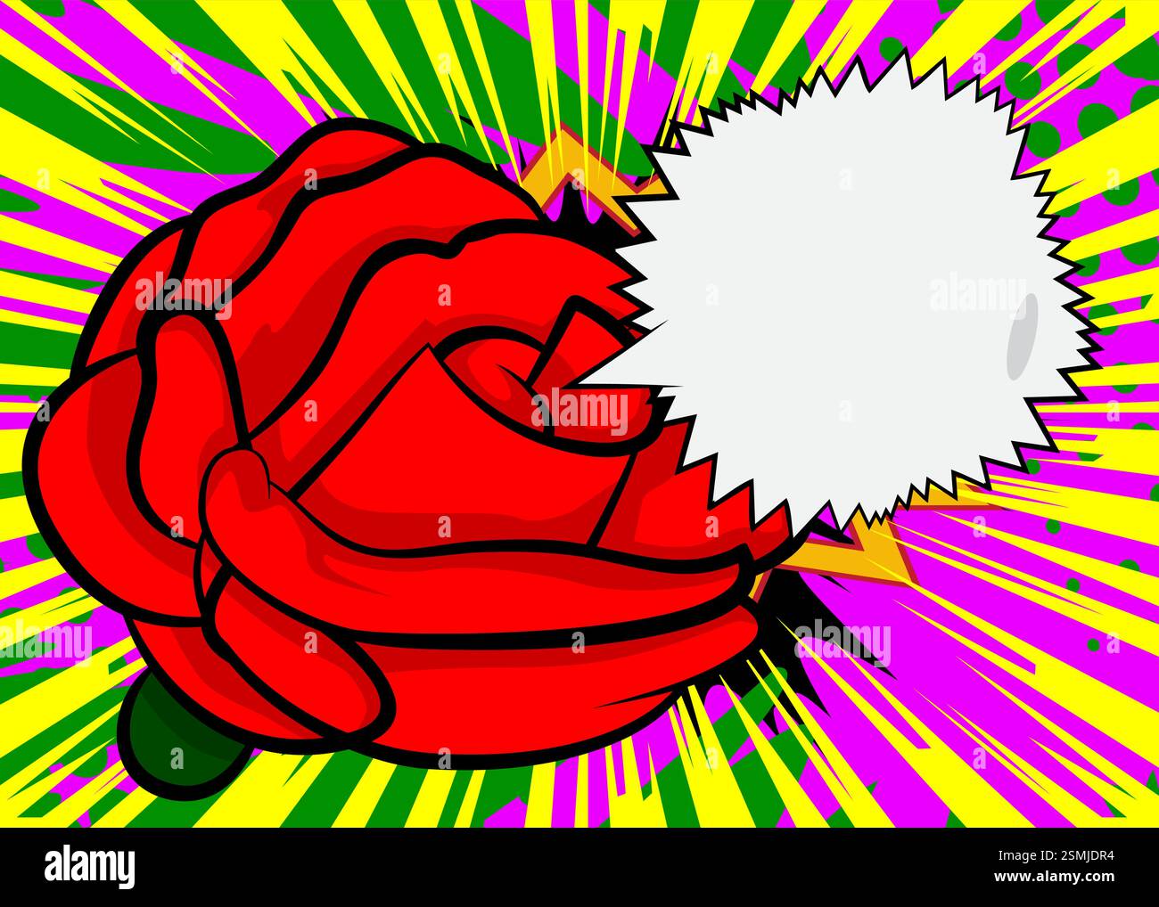 Cartoon Red Rose with blank speech bubble, comic book Flower background ...