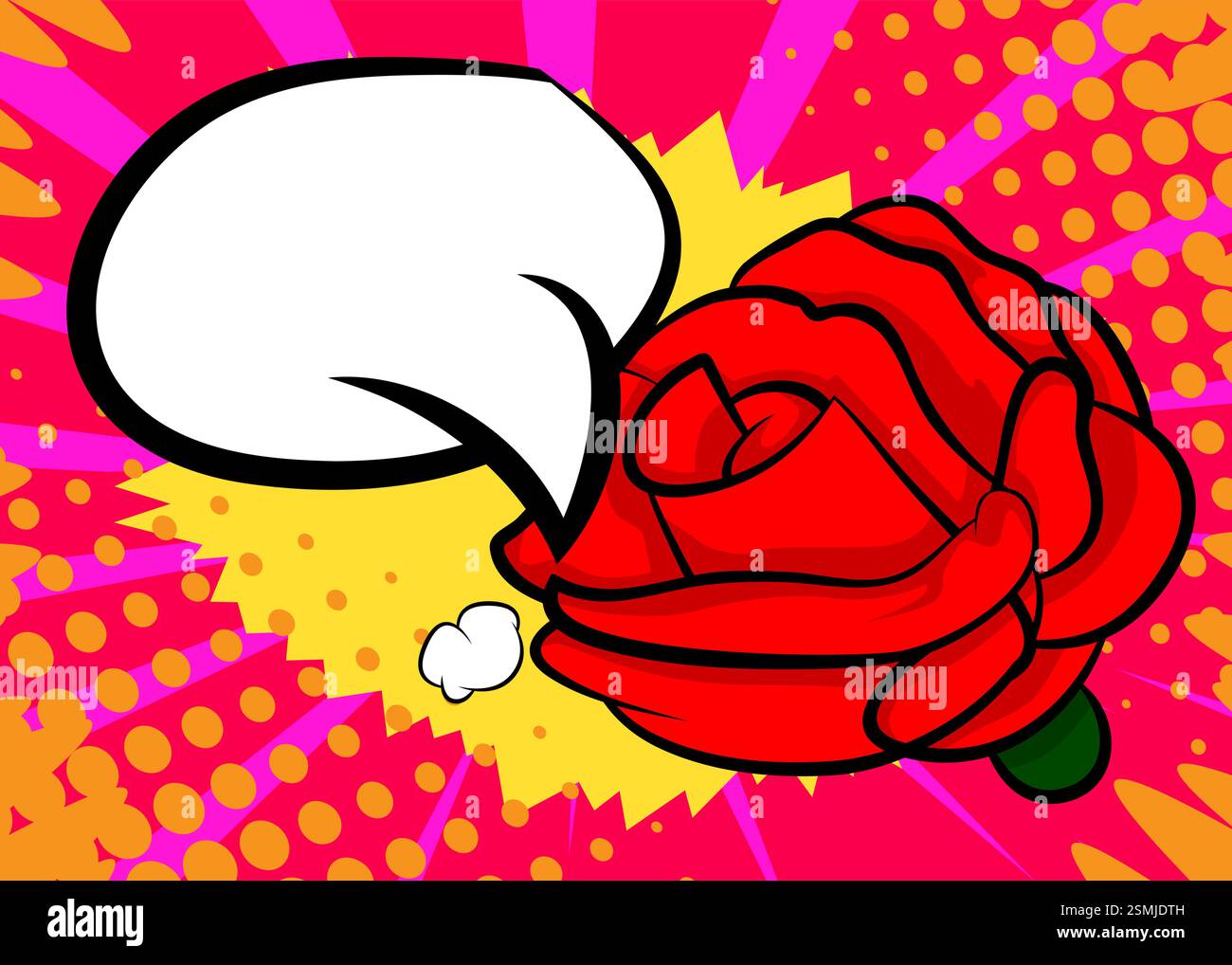 Cartoon Red Rose with blank speech bubble, comic book Flower background ...