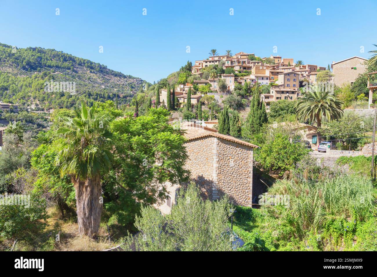 View of Deia village, Deia, Mallorca, Balearic Islands, Spain Stock ...