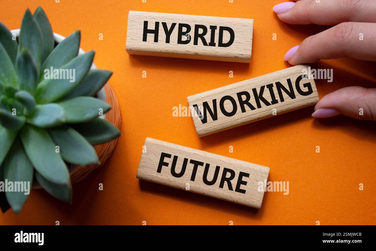 Hybrid Working Future symbol. Wooden blocks with words Hybrid Working ...
