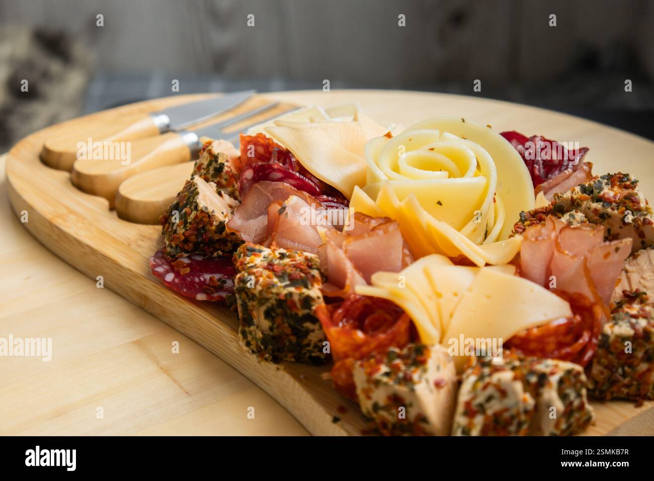 Food trend gift aperitivo party idea. Appetizers wooden grazing board ...