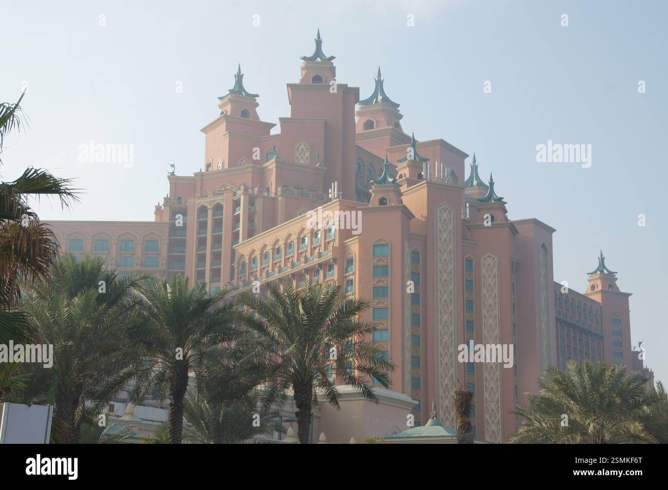 Pink castle hotel graces the Palm Jumeirah in Dubai, a luxurious resort ...