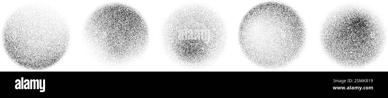 Black round stippled gradient collection. Grunge circle dotted shadow ...