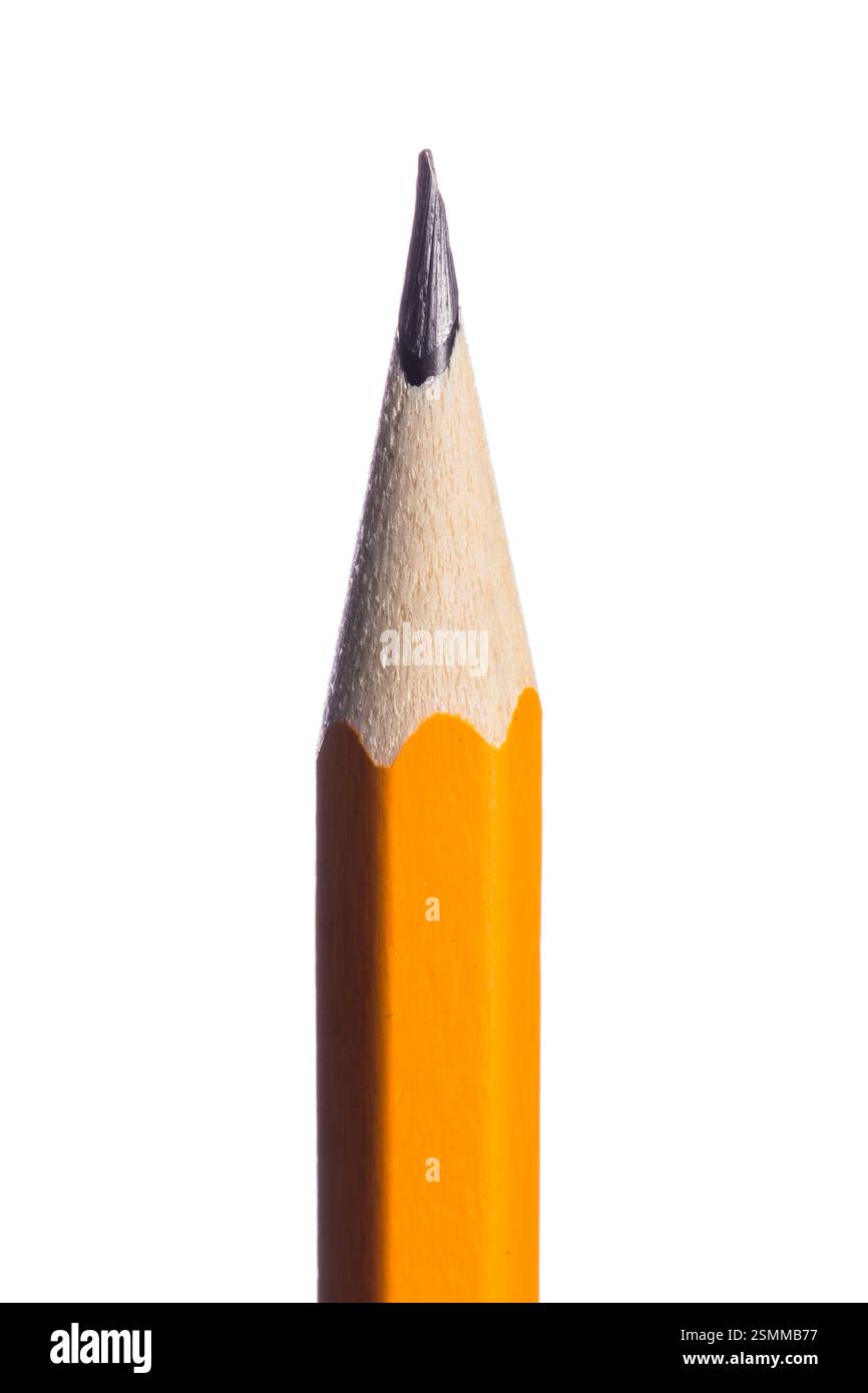 Bright yellow pencil with a sharp tip on a white background ready for ...
