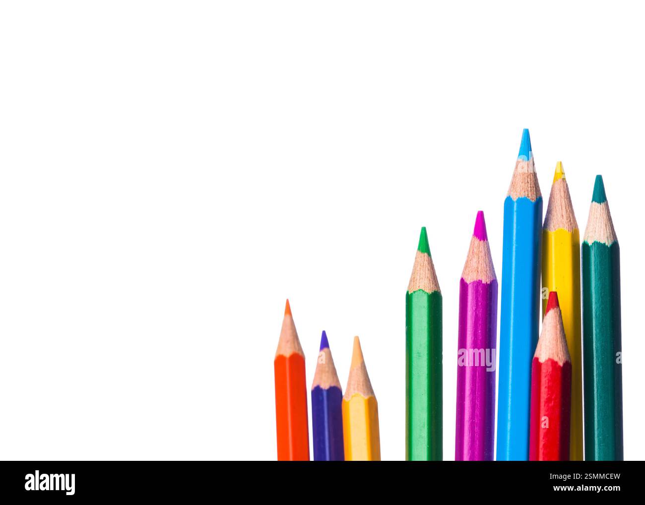Colorful collection of sharpened pencils arranged in a vibrant display ...