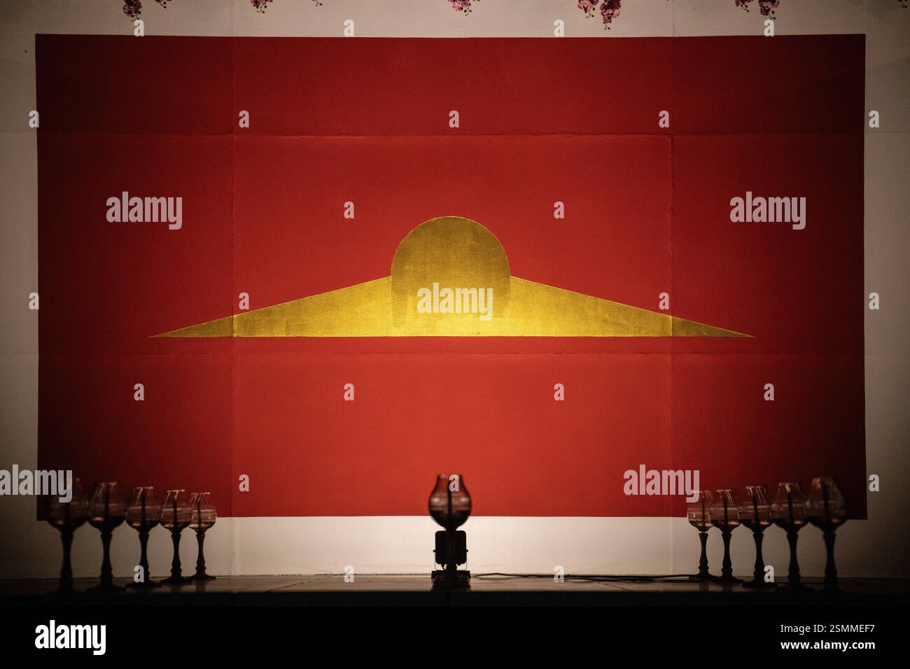 Bangkok, Thailand. 12th Feb, 2025. A view of the temple's flag at night ...