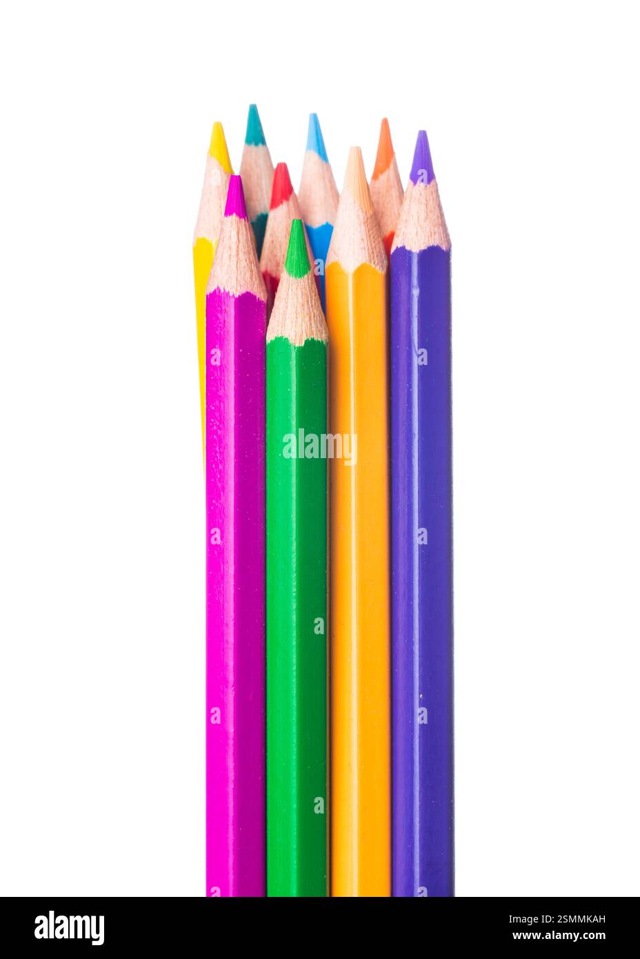 Vibrant collection of colored pencils arranged neatly for creative drawing and artistic projects ...