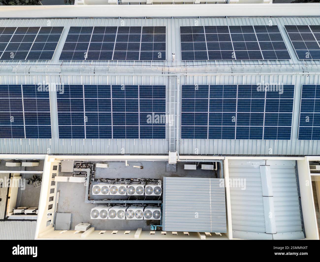 Aerial top view of blue solar photo voltaic panels system on the large ...