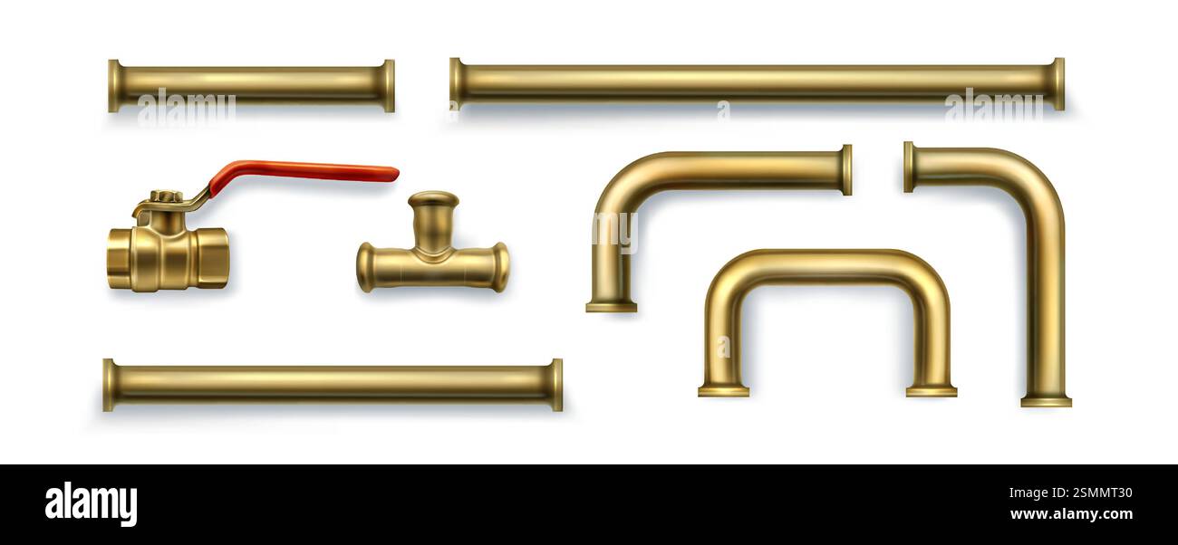 Plumbing 3d brass pipe collection with straight tubes, curved bends ...