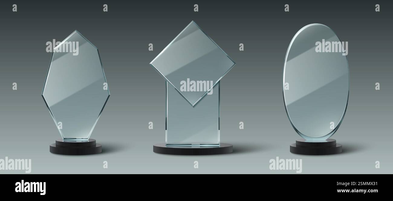 Glass trophy set with different shapes - rectangle, diamond, oval ...