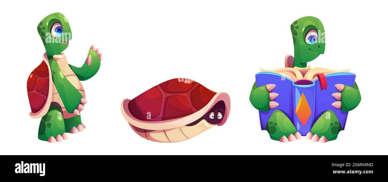 Cute turtles set isolated on white background. Vector cartoon ...