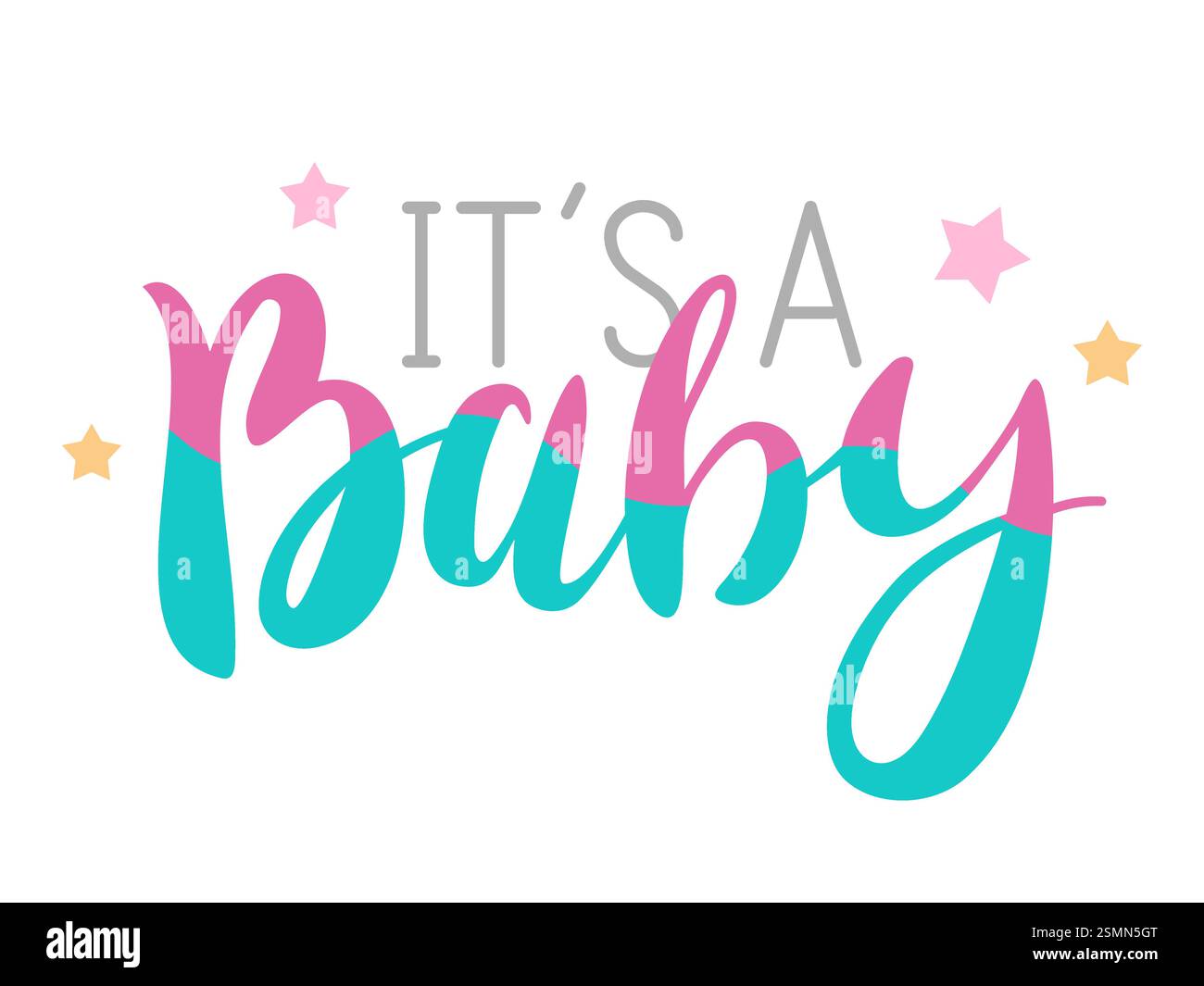 Vector illustration of "It's a Baby" text with hand lettering and stars ...