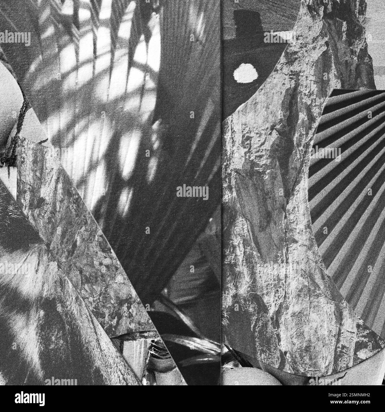 Abstract black and white paper collage illustration with various ...