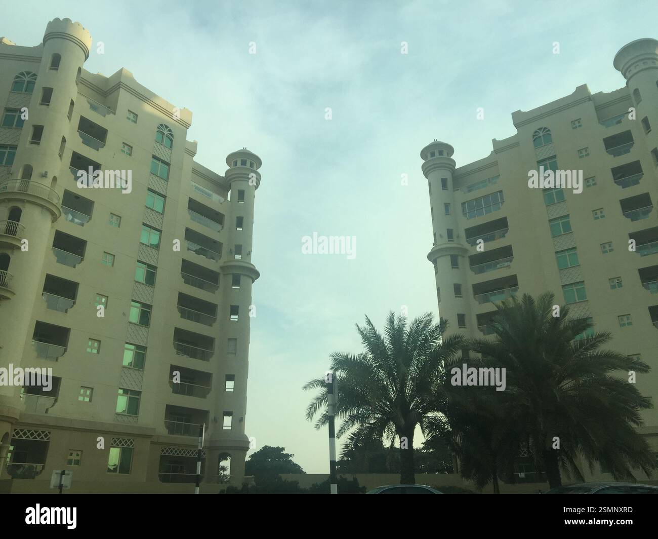 Twin high-rise buildings in Dubai, architectural details reminiscent of ...