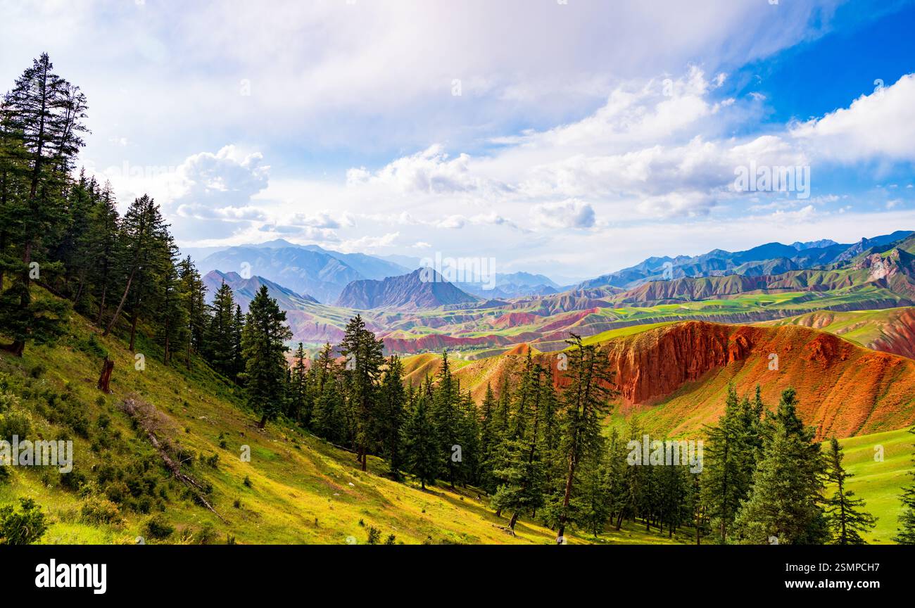 Qinghai Qilian Zhuoer Mountain Scenic Area under the blue sky and white ...