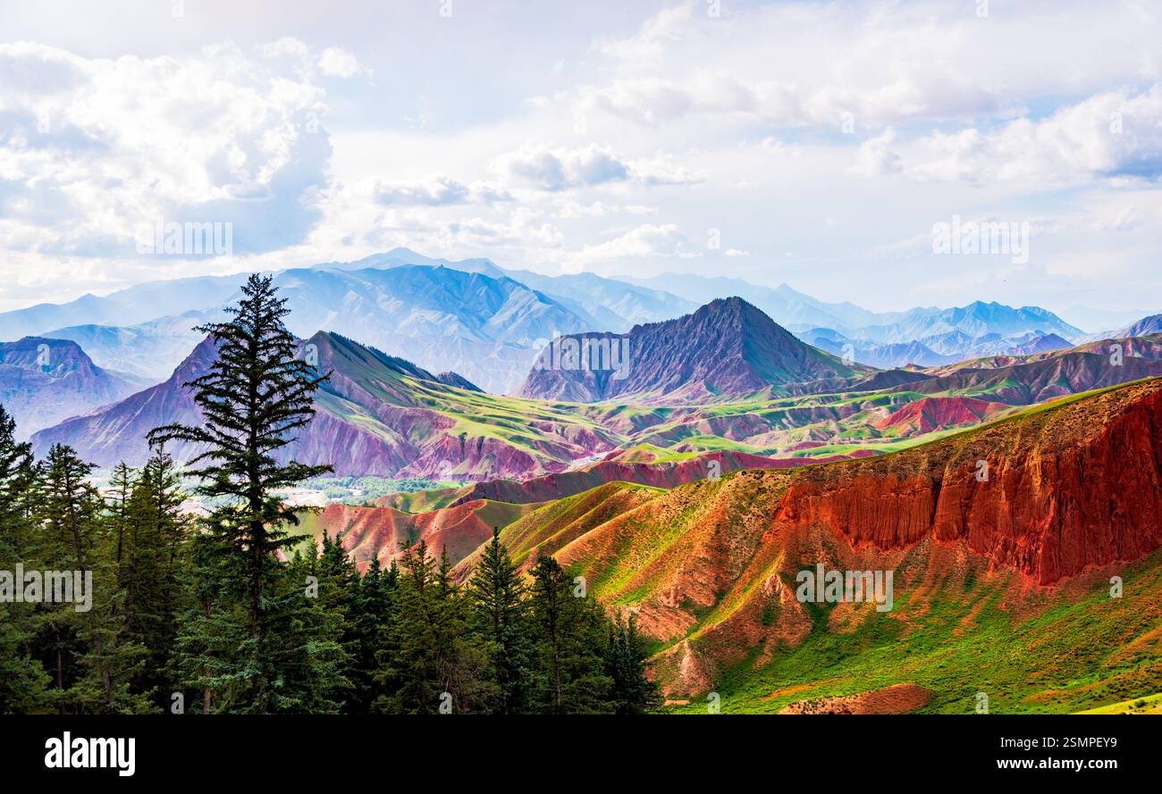 Qinghai Qilian Zhuoer Mountain Scenic Area under the blue sky and white ...