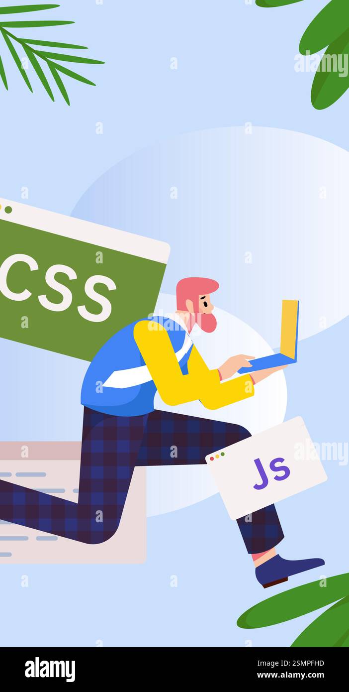 Programming teaching development flat character vector concept operation hand drawn illustration ...