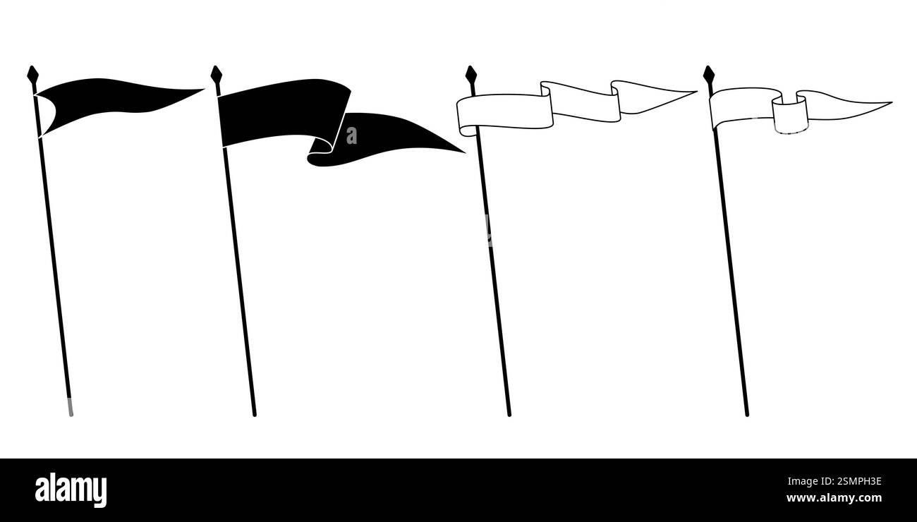 Retro pennant flags, banner pendants and waving blank signs on ...