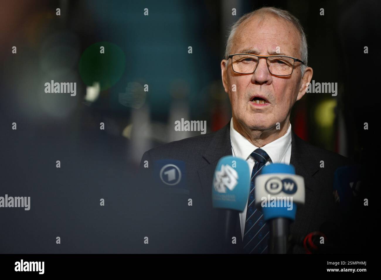 Canada's Defense Minister Bill Blair speaks with the media as he arrives for a meeting of NATO ...