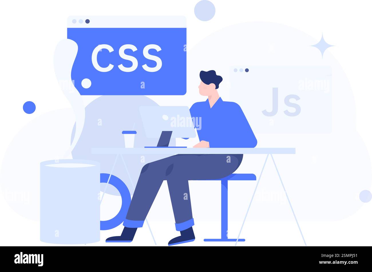 Programming teaching development flat character vector concept operation hand drawn illustration ...